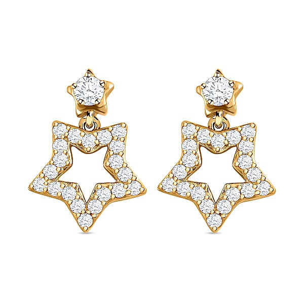 Moissanite Star Dangling Earrings (With Push Back) in Vermeil Yellow ...