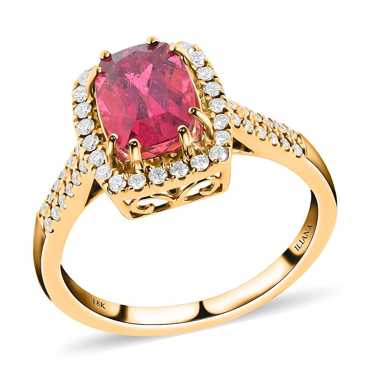 AGI Certified ILIANA 18K Yellow Gold AAA Rubellite and White Diamond ...