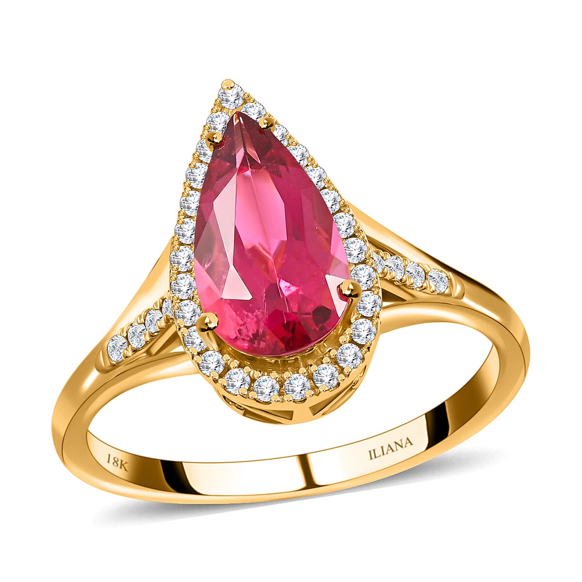 AGI Certified and Appraised 18K Yellow Gold AAA Rubellite and Diamond ...