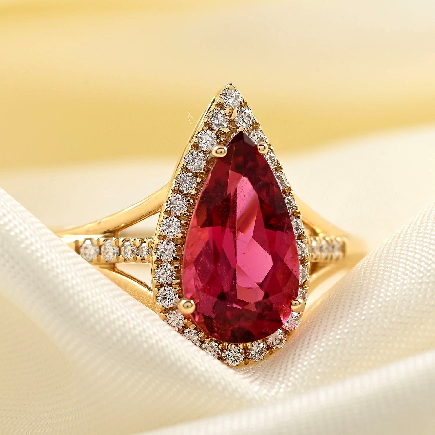 AGI Certified and Appraised 18K Yellow Gold AAA Rubellite and Diamond ...