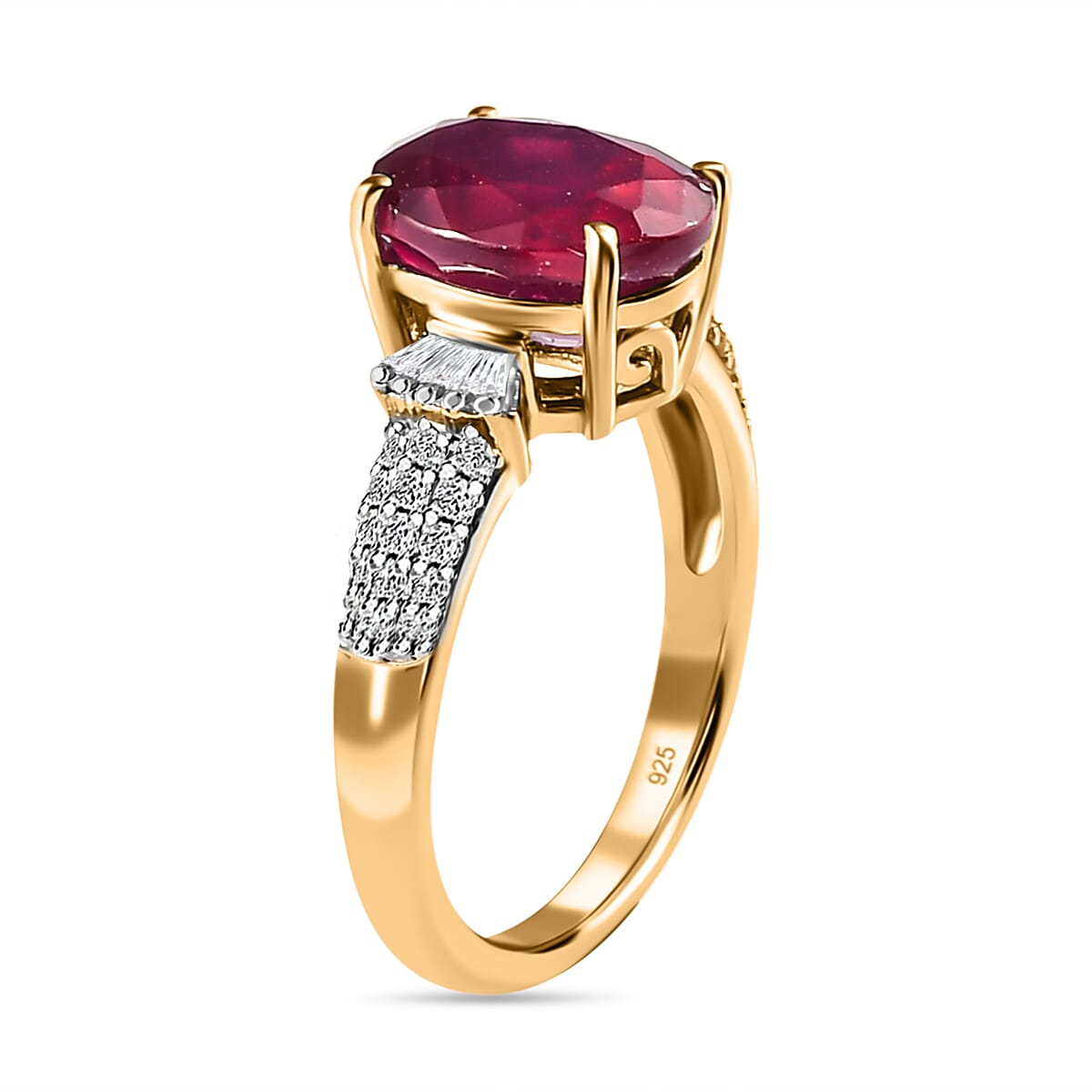 Fissure Filled Ruby and White Zircon Classic Solitaire Ring in Vermeil ...