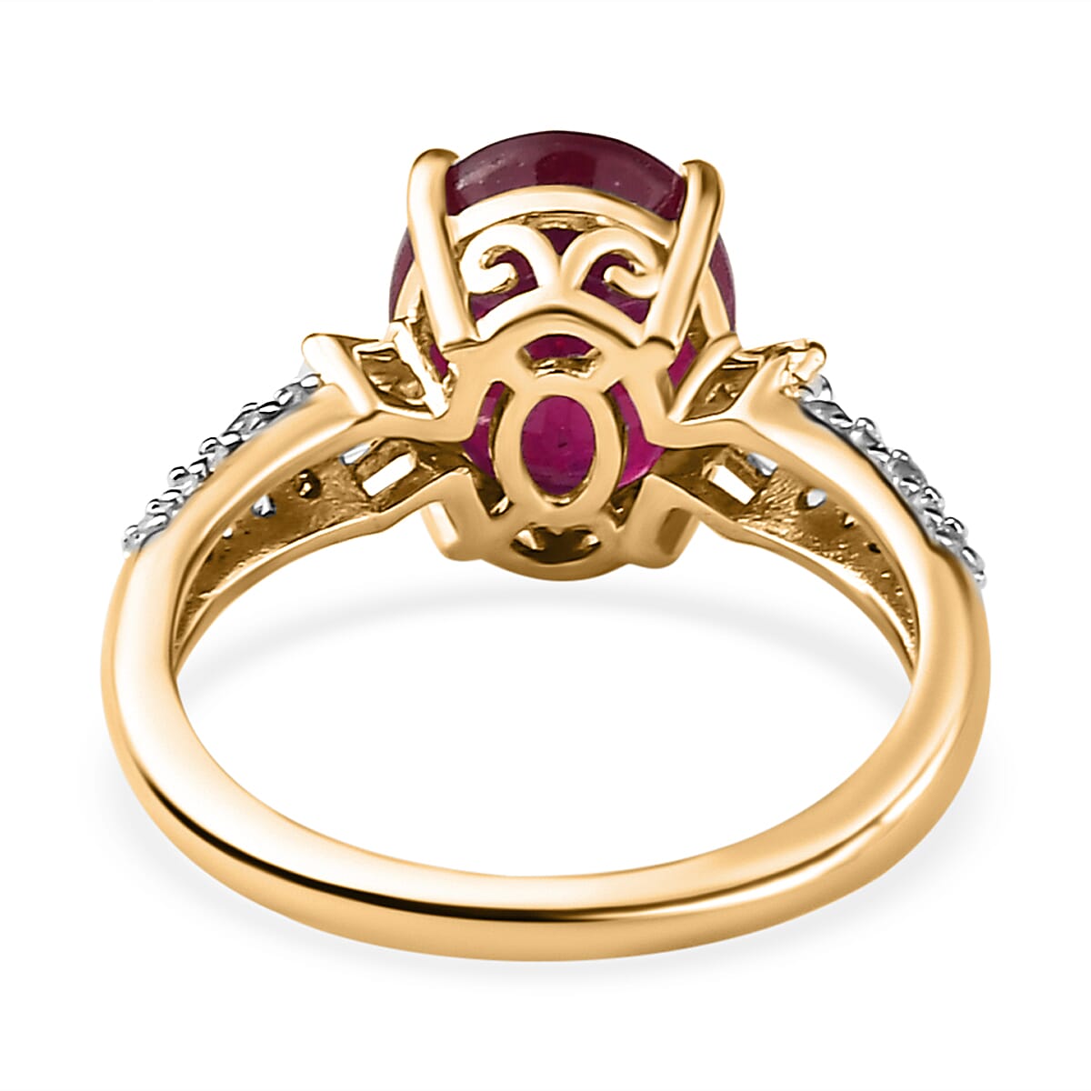 Fissure Filled Ruby and White Zircon Classic Solitaire Ring in Vermeil ...