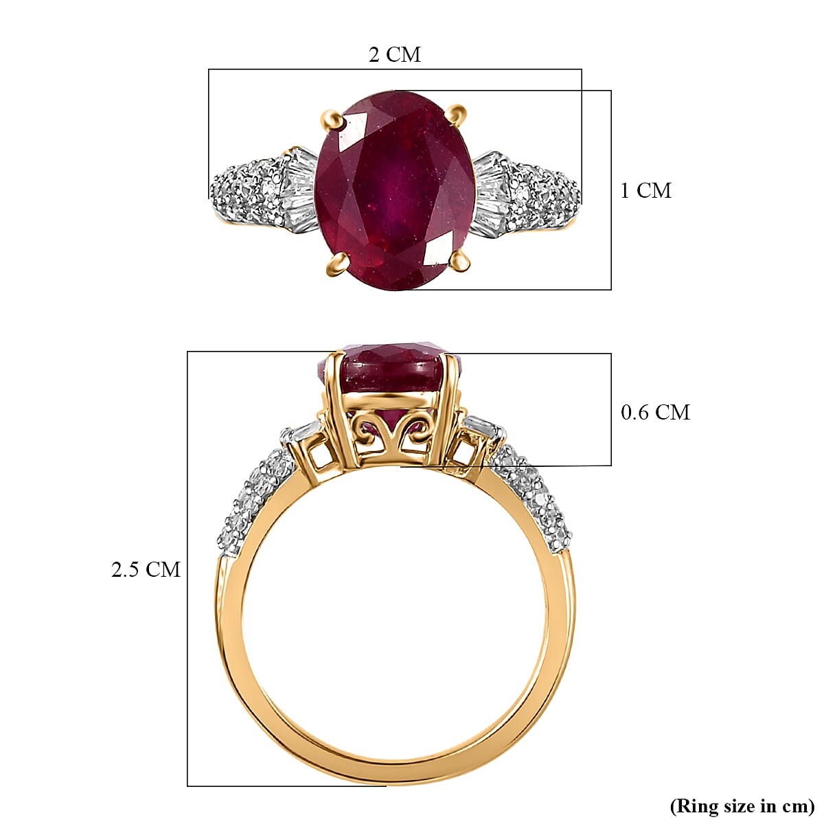 Fissure Filled Ruby and White Zircon Classic Solitaire Ring in Vermeil ...