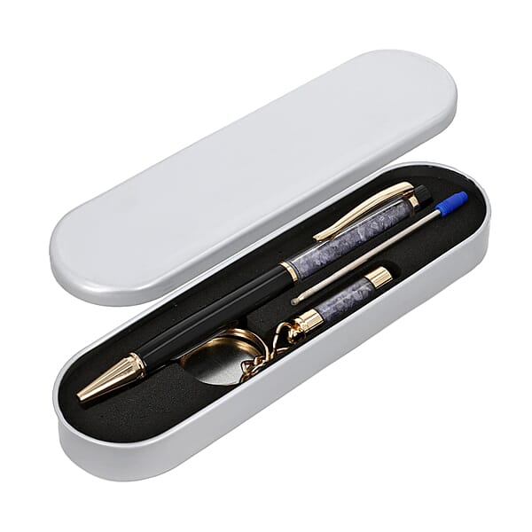 Tanzanite Filled Ball Pen with Keychain Extra Refill - Golden and Black ...