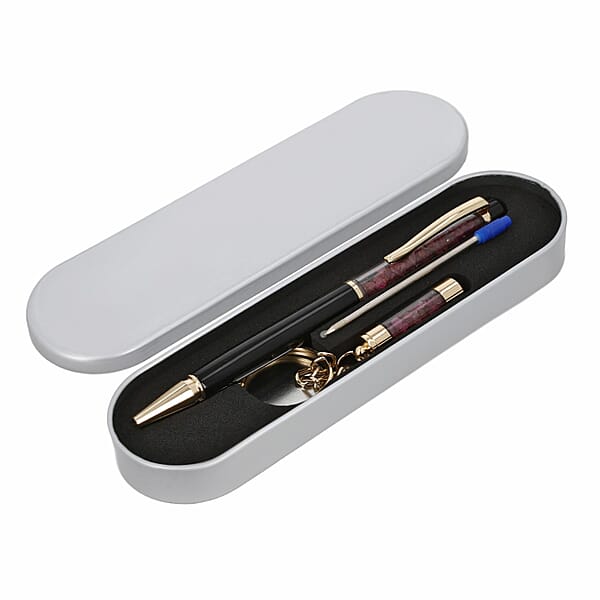 Ruby Filled Ball Pen with Keychain Extra Refill - Golden and Black ...