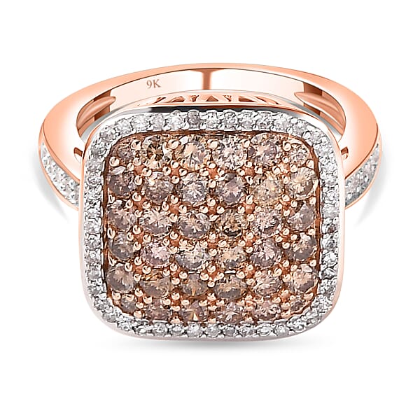 9K Rose Gold I3 Champagne Diamond and White Diamond Exclusive Cluster ...