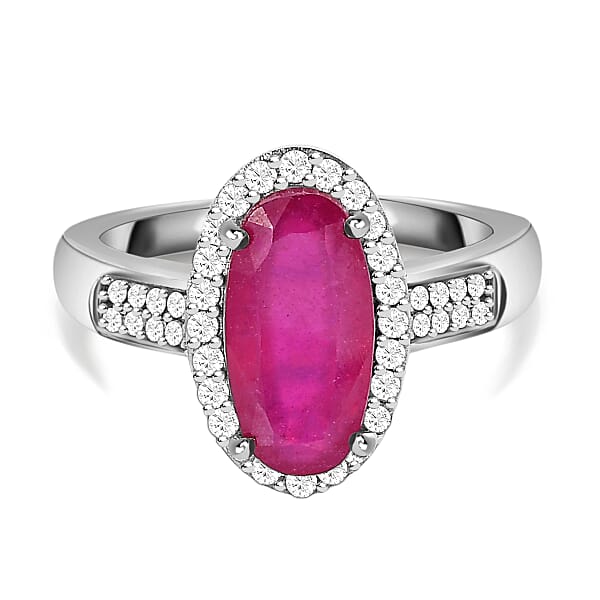African Ruby & Moissanite Ring in Platinum Overlay Sterling Silver 3.55 ...
