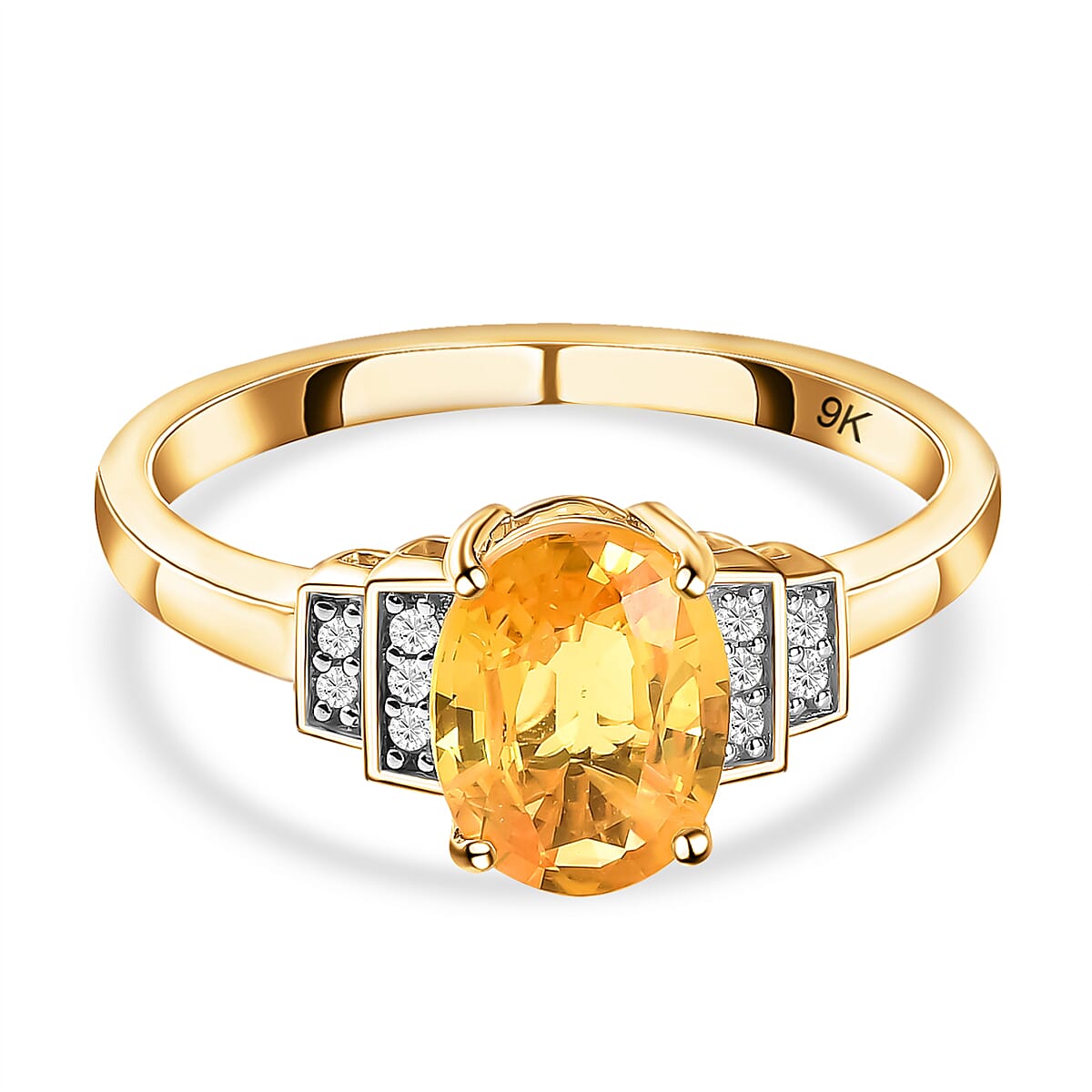 9K Yellow Gold AA Yellow Sapphire and Diamond I3 GH Ring 1.650 Ct ...