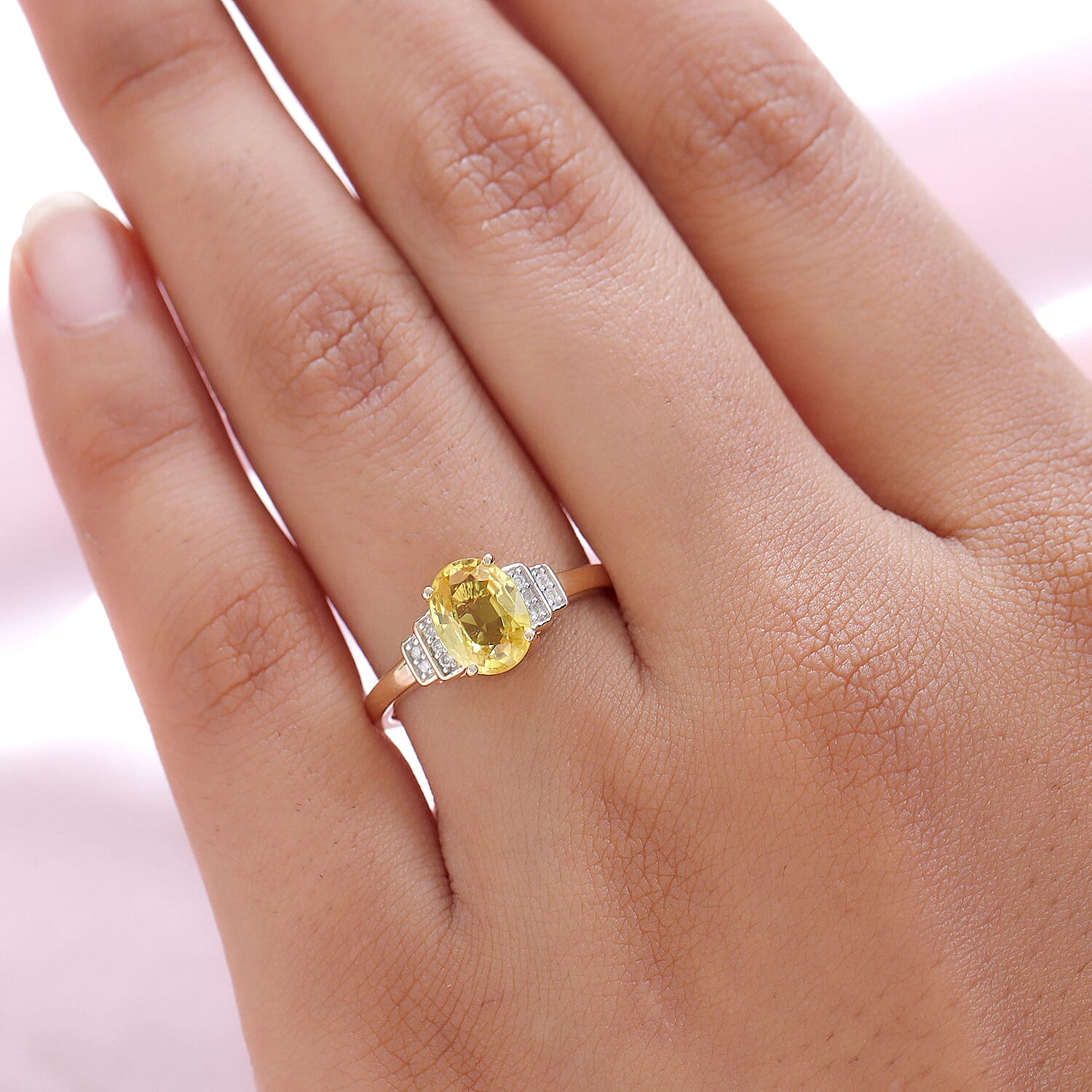 9K Yellow Gold AA Yellow Sapphire and Diamond I3 GH Ring 1.650 Ct ...