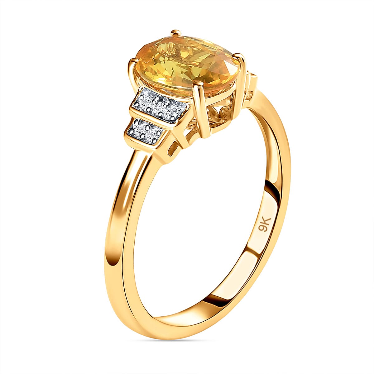 9K Yellow Gold AA Yellow Sapphire and Diamond I3 GH Ring 1.650 Ct ...