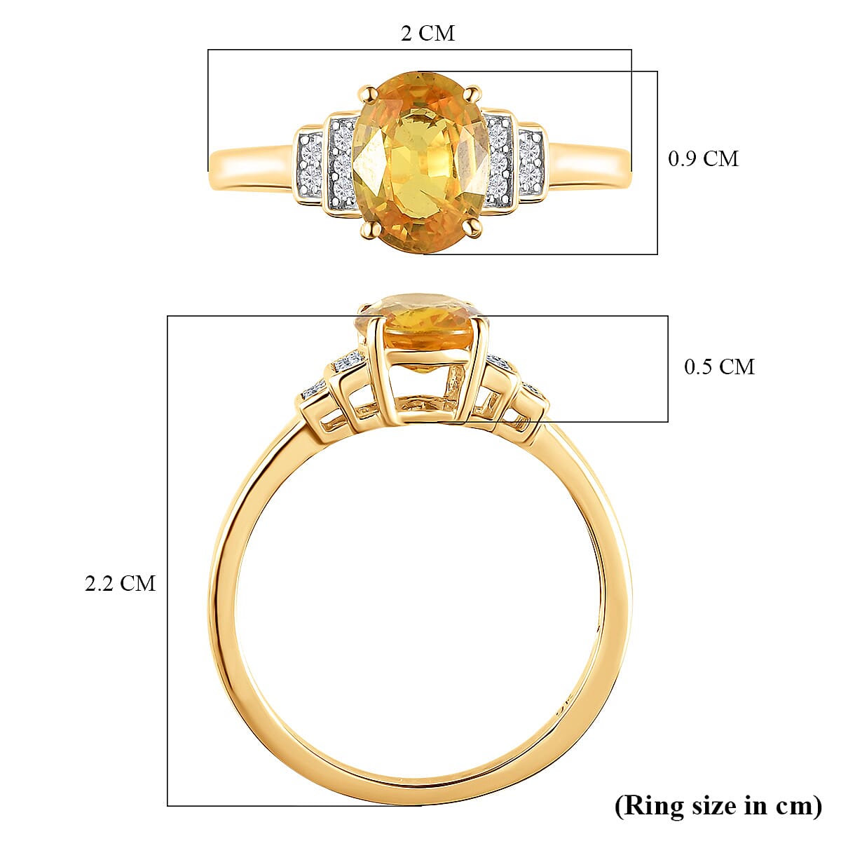 9K Yellow Gold AA Yellow Sapphire and Diamond I3 GH Ring 1.650 Ct ...