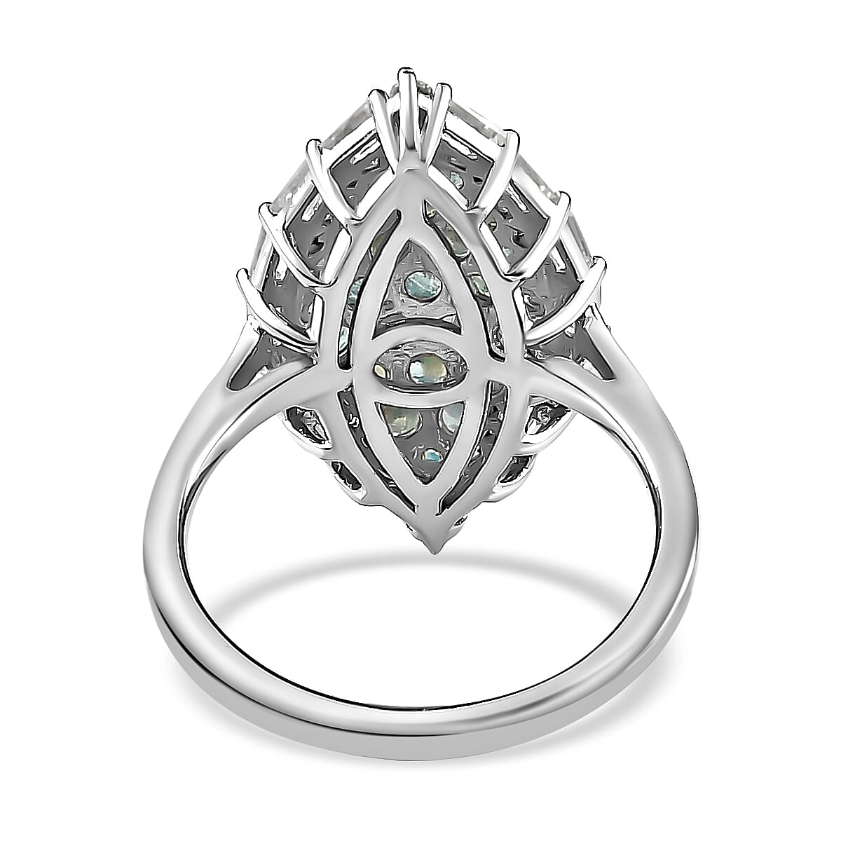 Alexandrite & Natural Zircon Cluster Ring in Platinum Overlay Sterling ...
