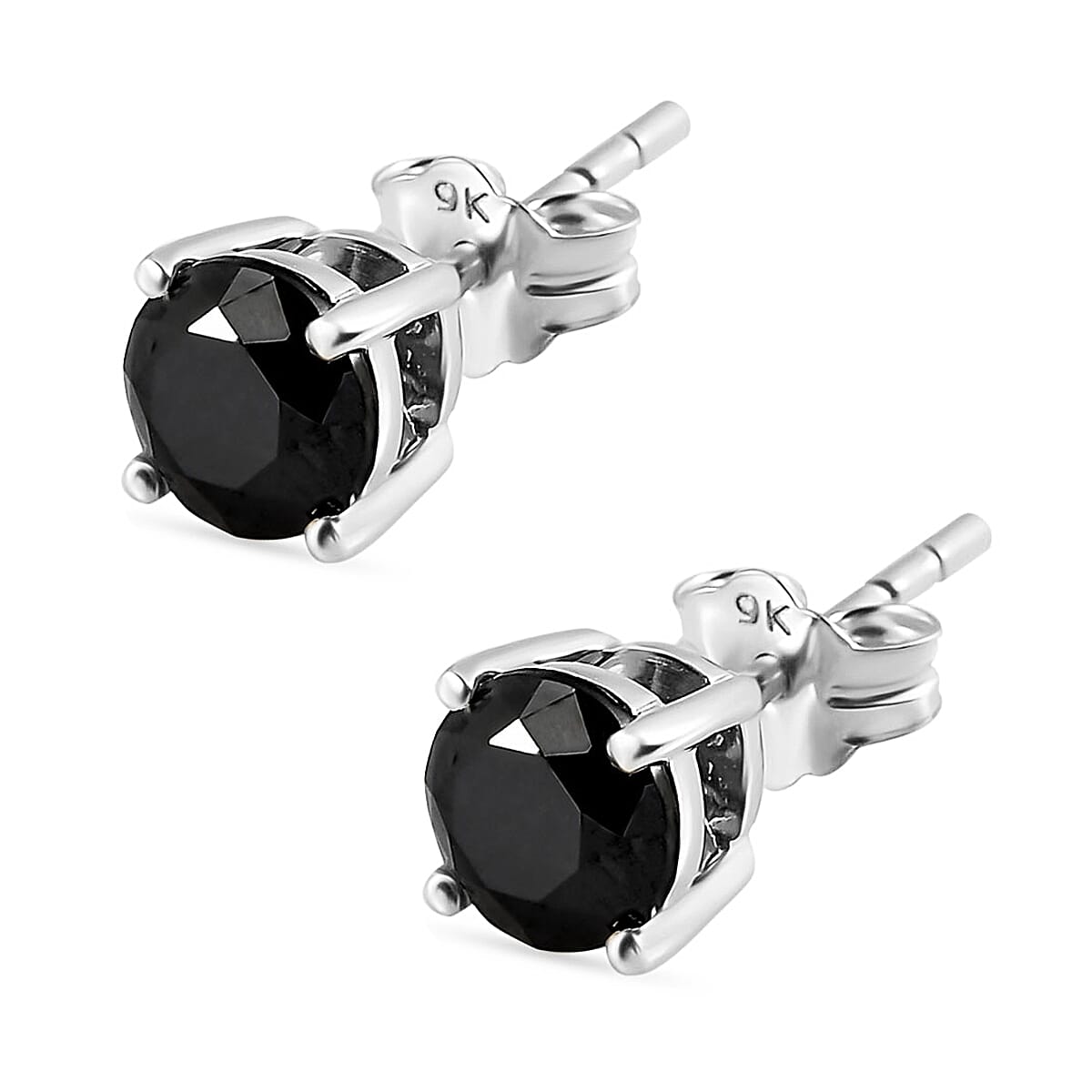 9K White Gold Black Diamond (I3) Solitaire Stud Push Post Earrings 1.00 ...