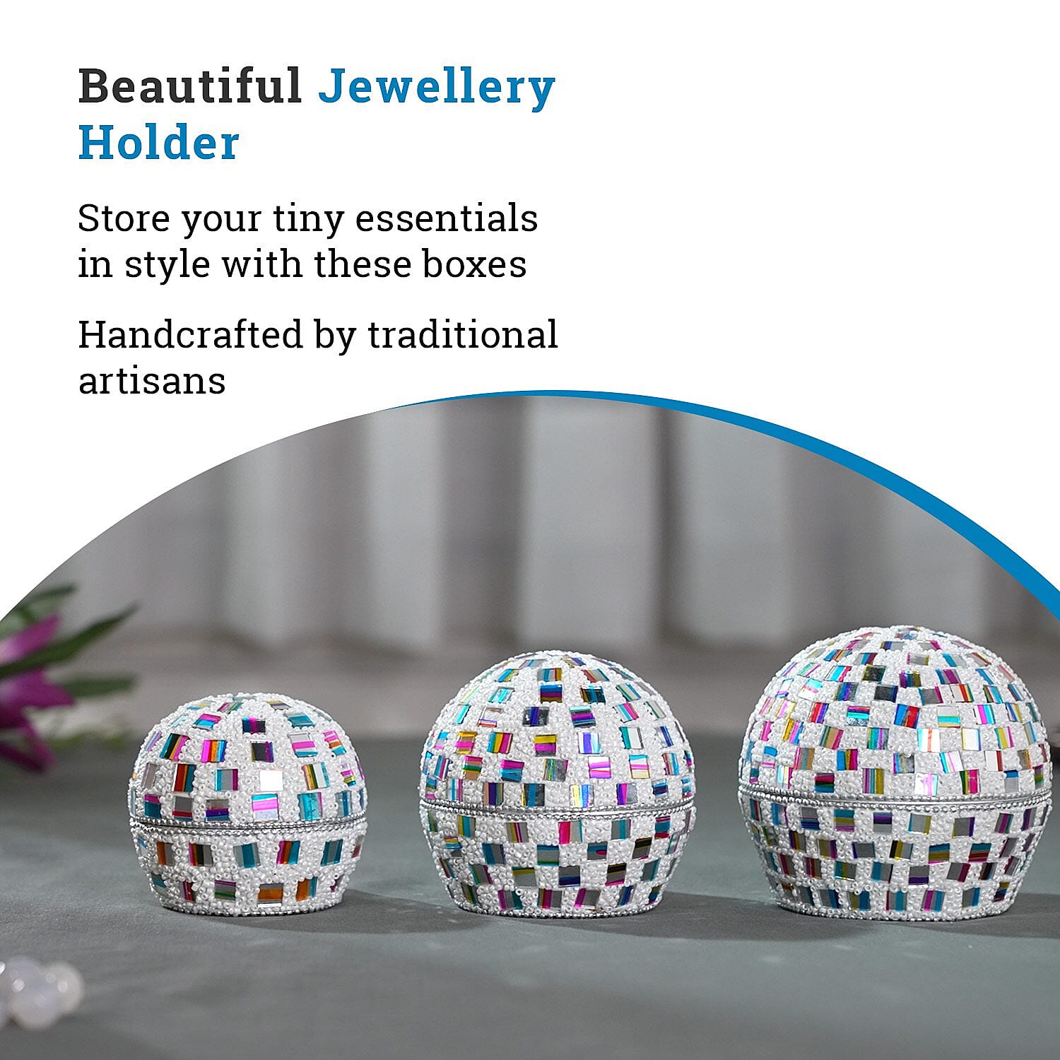 Set of 3 Round Nesting Metallic Jewellery Box - Silver & White ...