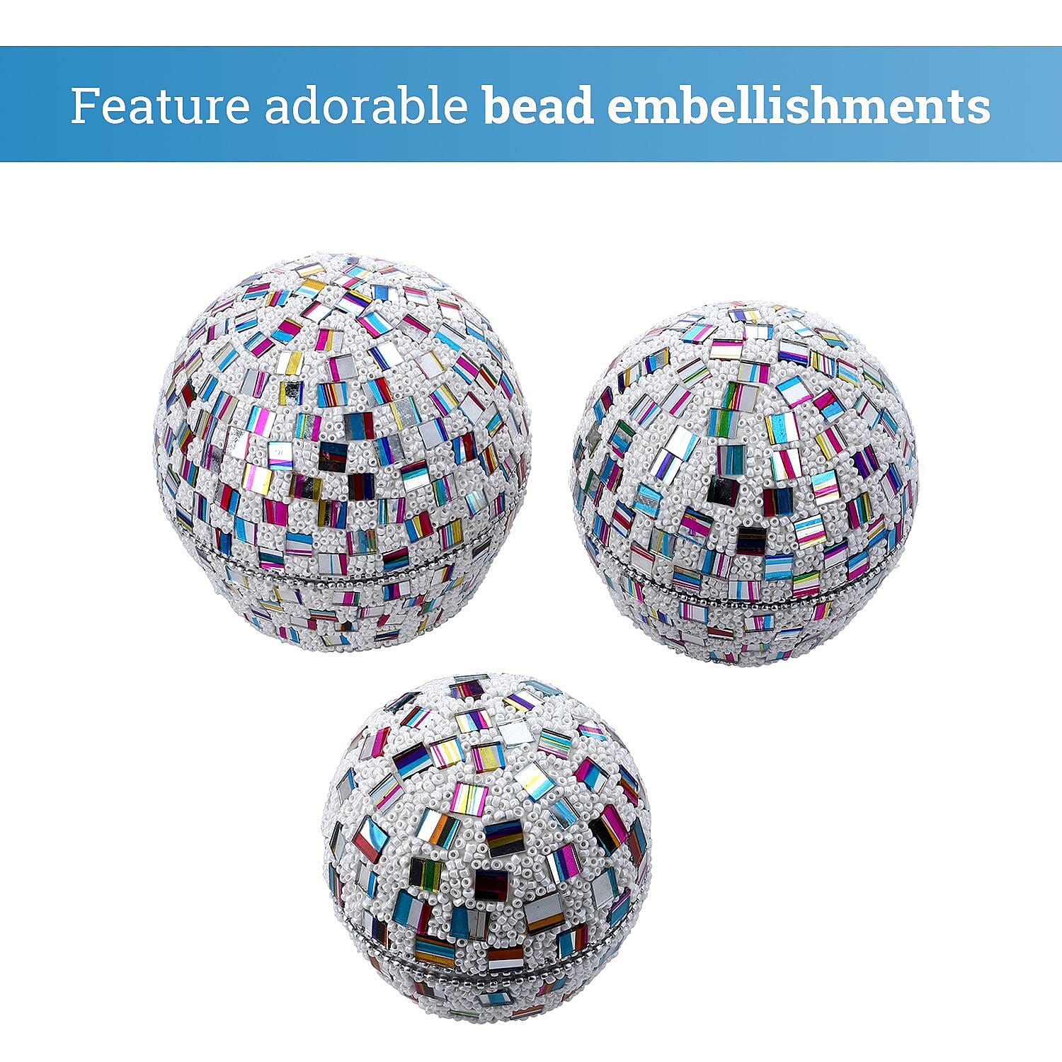 Set of 3 Round Nesting Metallic Jewellery Box - Silver & White ...