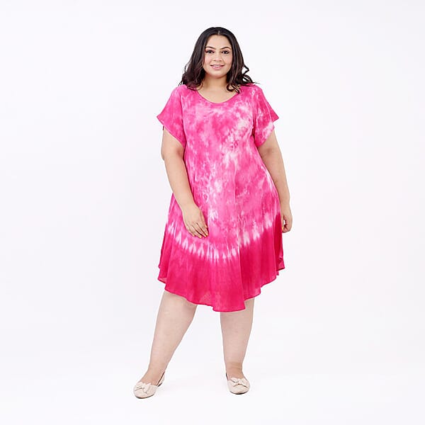 Monster Deal -TAMSY Tie-Dye Umbrella Dress with Sleeves - Pink ...