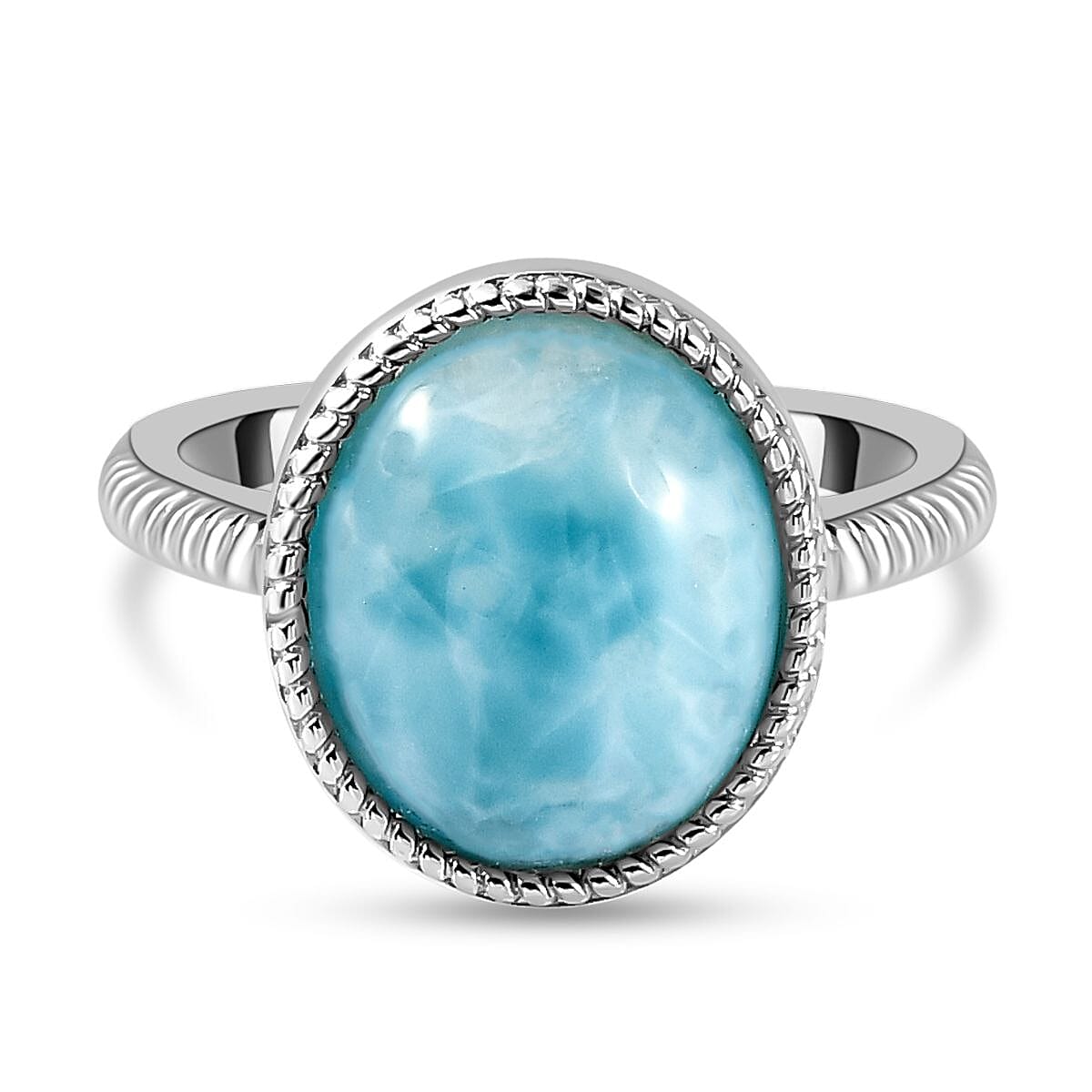 Larimar Solitaire Ring in Platinum Overlay Sterling Silver 5.44 Ct ...