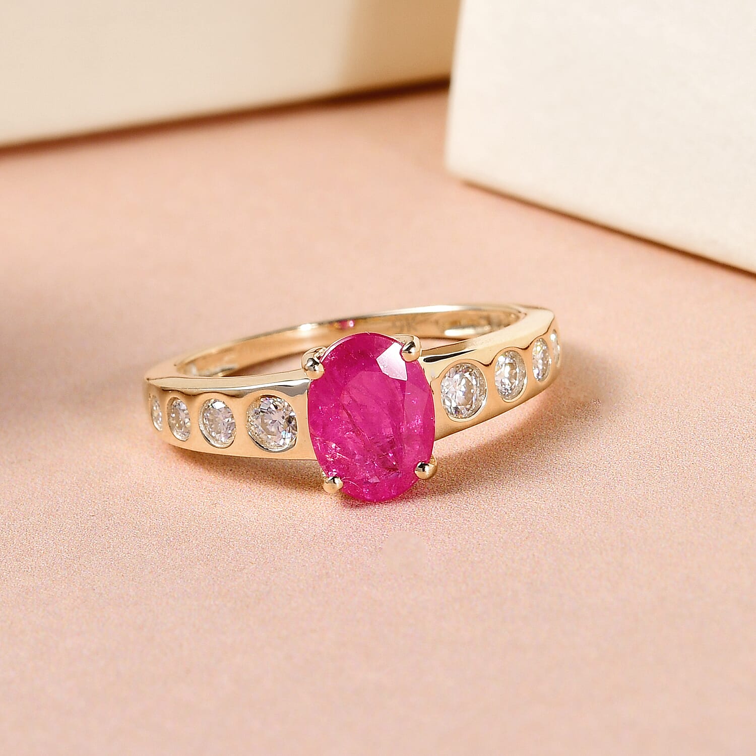 9K Yellow Gold AAA Mozambique Ruby and Moissanite Ring 1.88 Ct ...