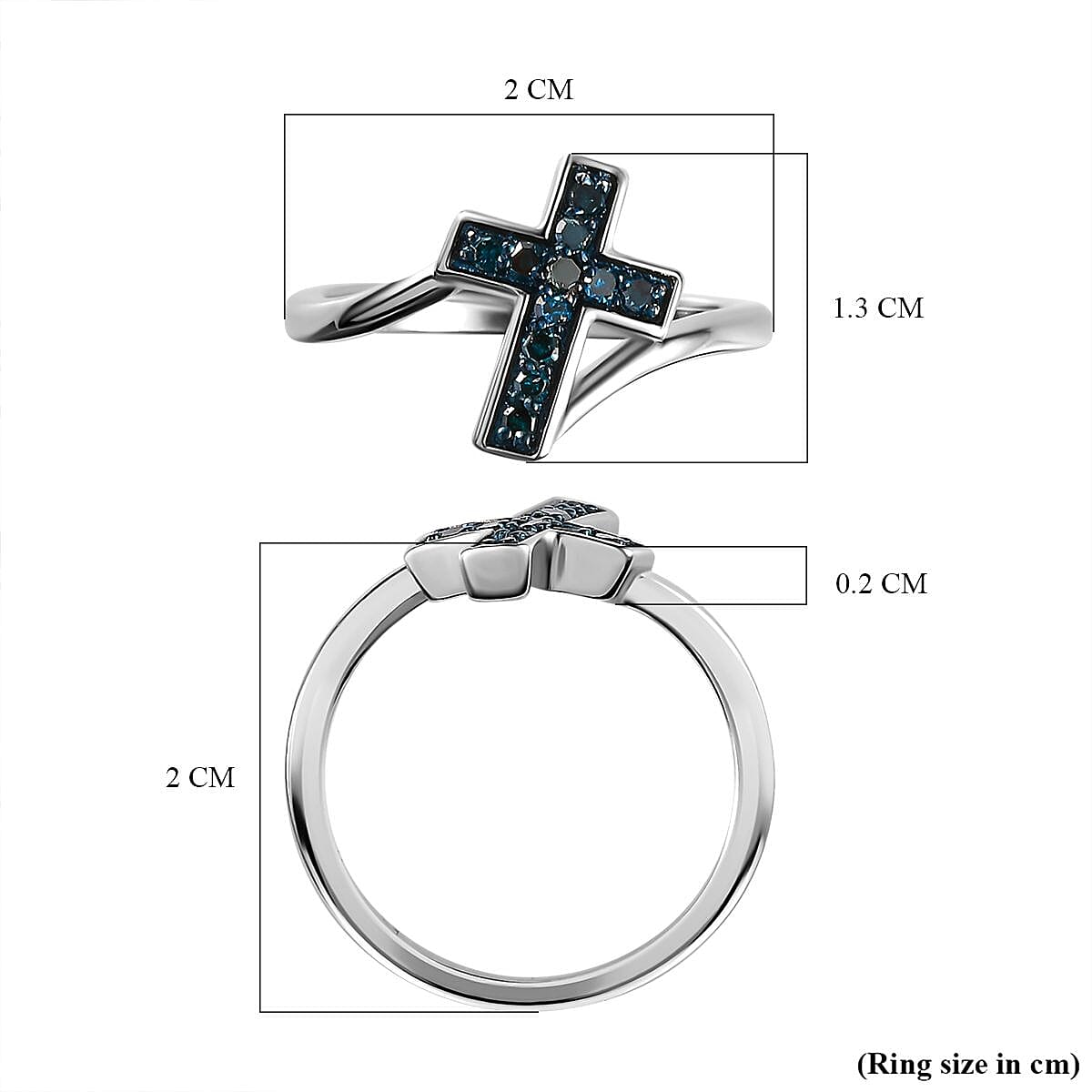 Blue Diamond Cross Ring in Platinum Overlay Sterling Silver - 7170185 - TJC