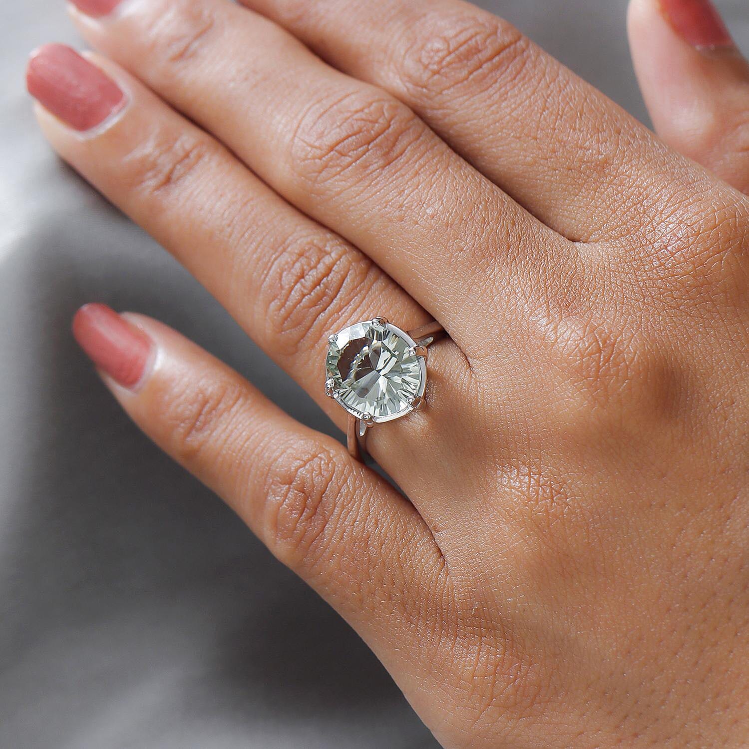 Prasiolite (Concave Cut) Solitaire Ring in Platinum Overlay Sterling ...