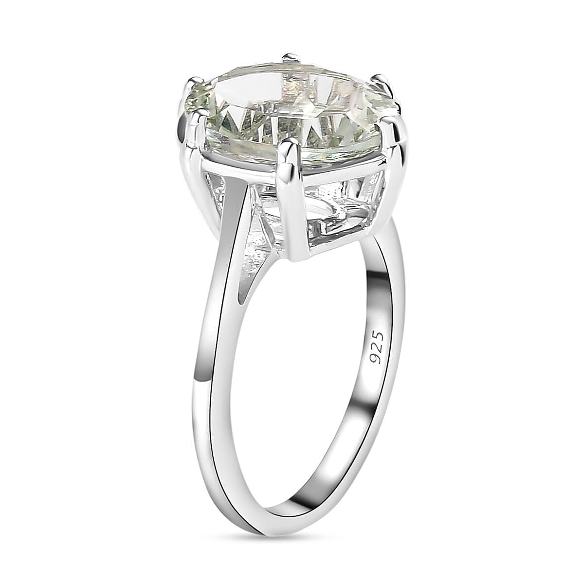 Prasiolite (Concave Cut) Solitaire Ring in Platinum Overlay Sterling ...