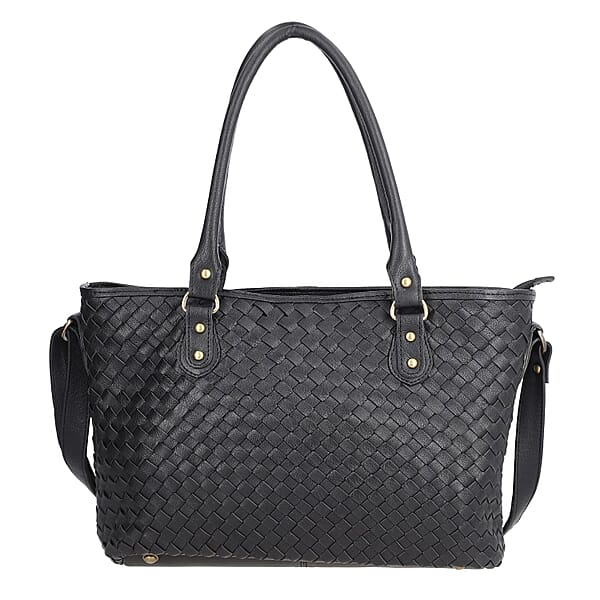 100% Genuine Leather Weaved Shoulder Bag with Adjustable Shoulder Strap ...