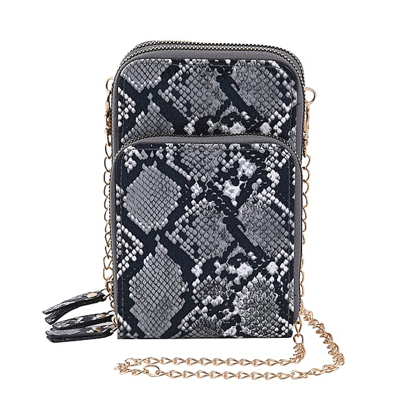 Snake Pattern Shoulder Bag with Chain Strap - Black - 1635025490 - TJC