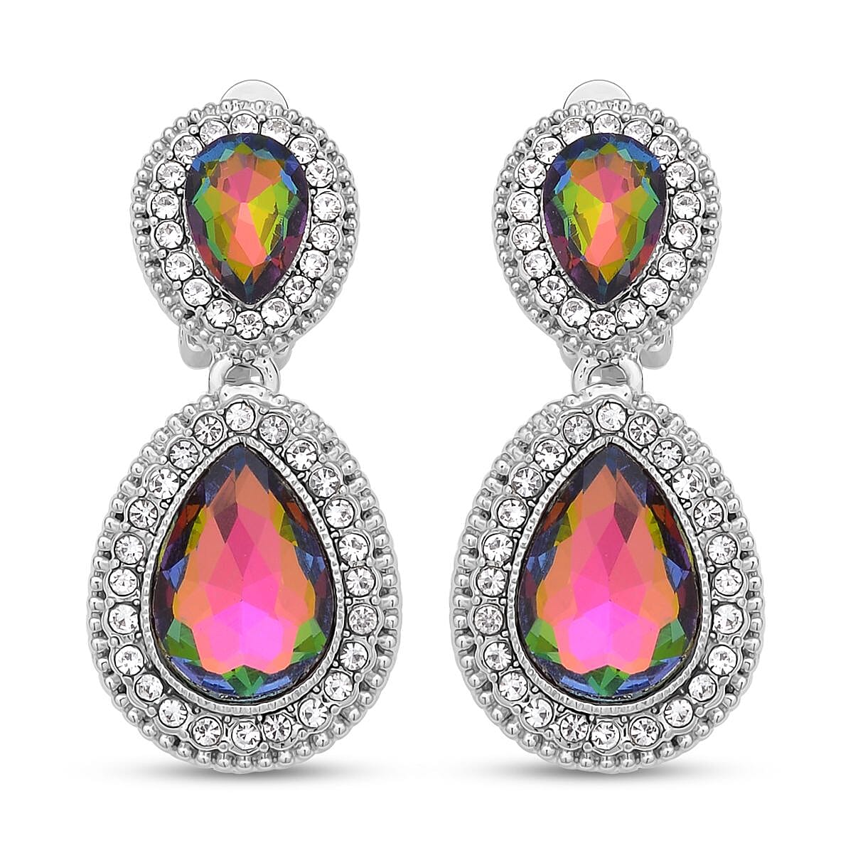 Simulated Mystic Topaz and White Austrian Crystal Drop Earrings (With ...
