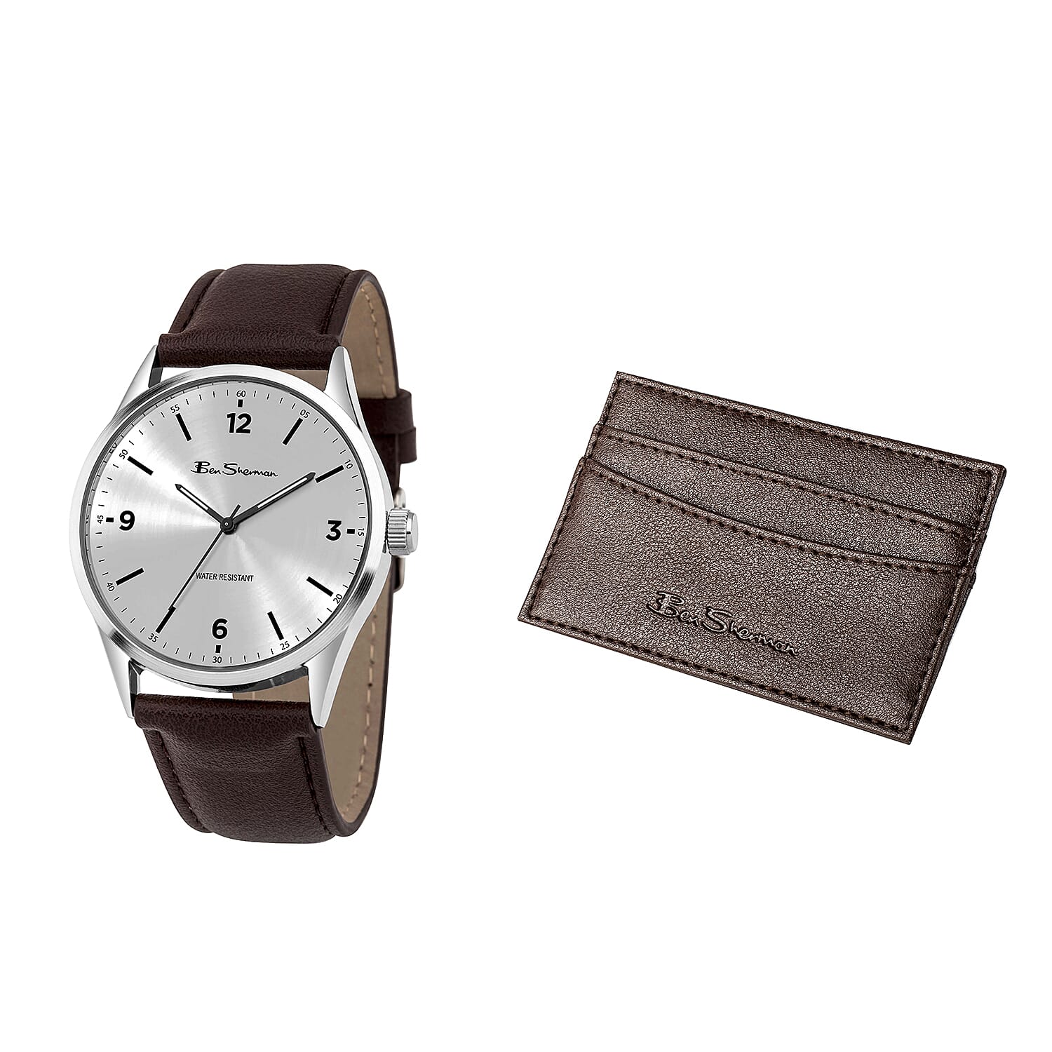 Ben Sherman Round Silver Case Watch with Brown Strap and Card Holder ...