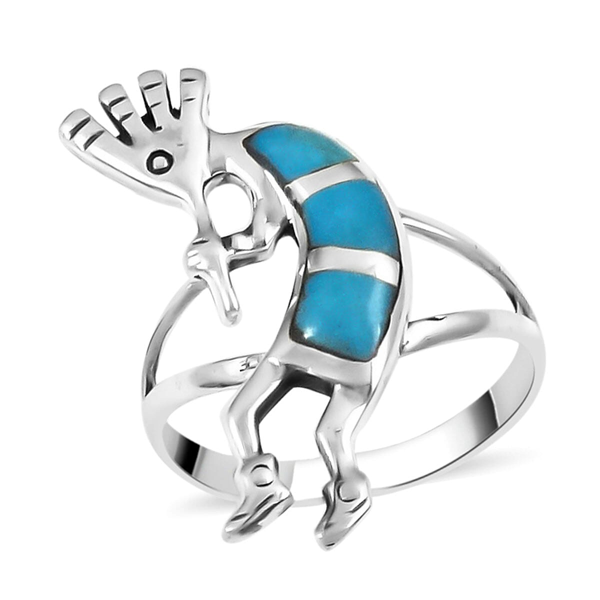 Santa Fe Collection - Turquoise Ring in Rhodium Overlay Sterling Silver ...
