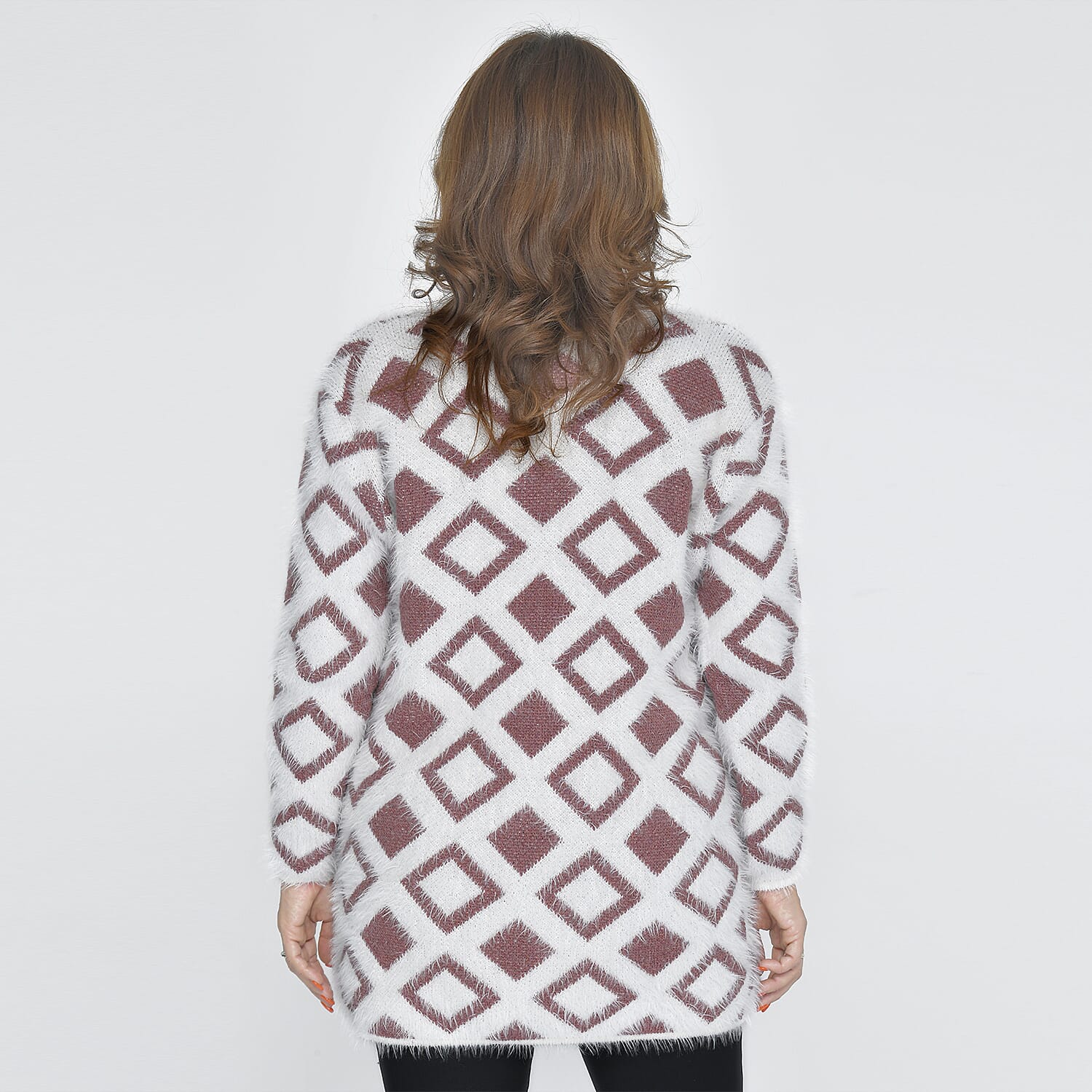 TAMSY Geometric Pattern Women's Sweater - Pink and White - 7177070 - TJC