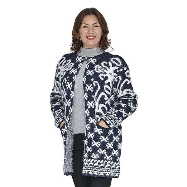 TAMSY Knitted Pattern Women's Sweater - Navy and White - 7177071 - TJC