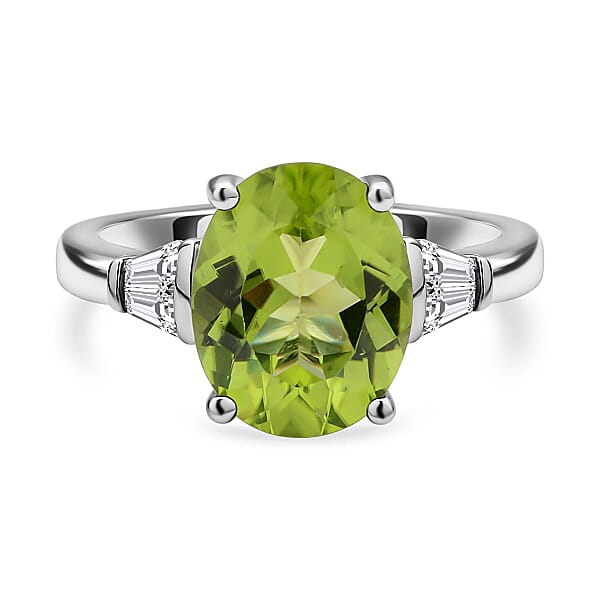 Natural Hebei Peridot and Natural Cambodian Zircon Ring in Rhodium ...
