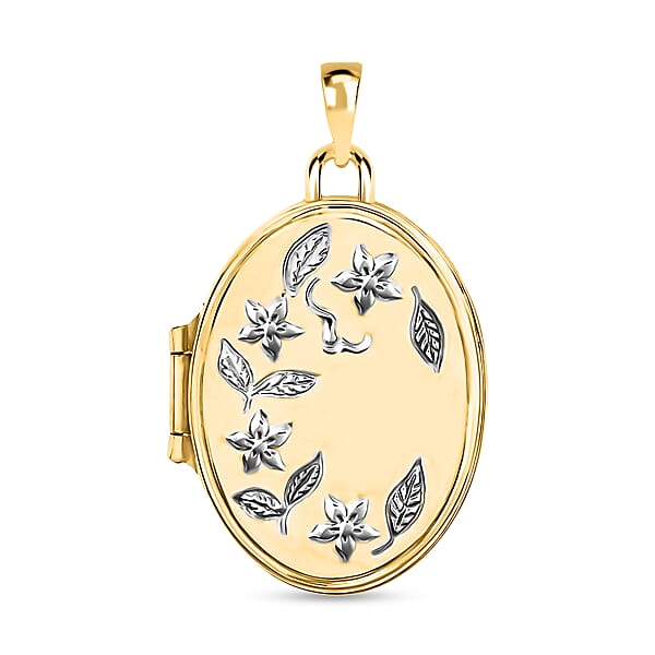 9K Two Colour Gold 17mm X 24mm Floral Detail Oval Locket - 7188551 - TJC