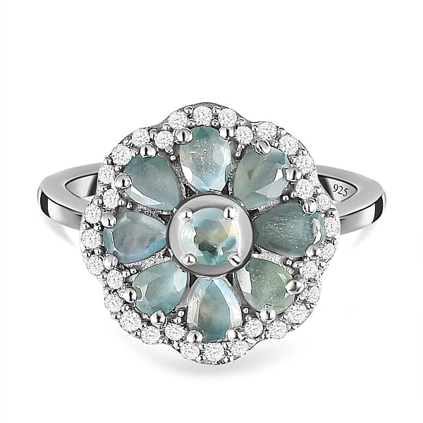 Alexandrite & Natural Zircon Cluster Ring in Platinum Overlay Sterling ...
