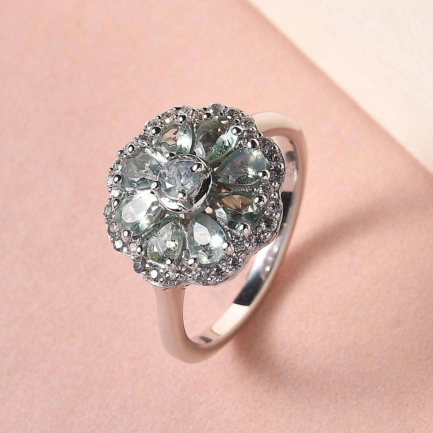 Alexandrite & Natural Zircon Cluster Ring in Platinum Overlay Sterling ...