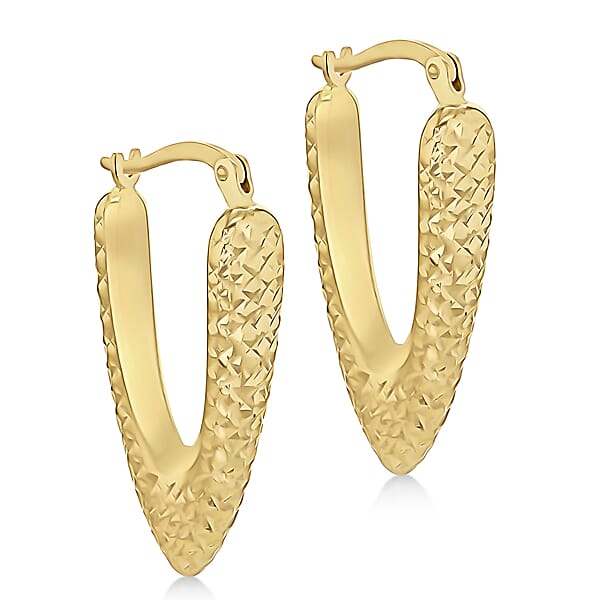 9K Yellow Gold 6mm X 29mm Elongated V Shape Drop Hoop Earrings ...