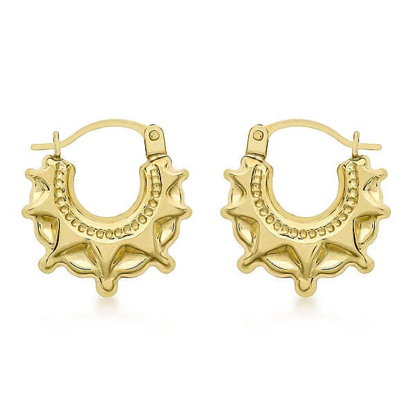 9K Yellow Gold 14mm X 17mm Star Patterned Creole Earrings - 7190133 - TJC