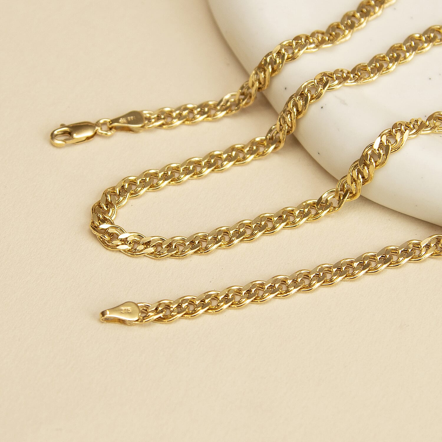 9K Yellow Gold Double Curb Chain 20 Inch - 7190334 - TJC