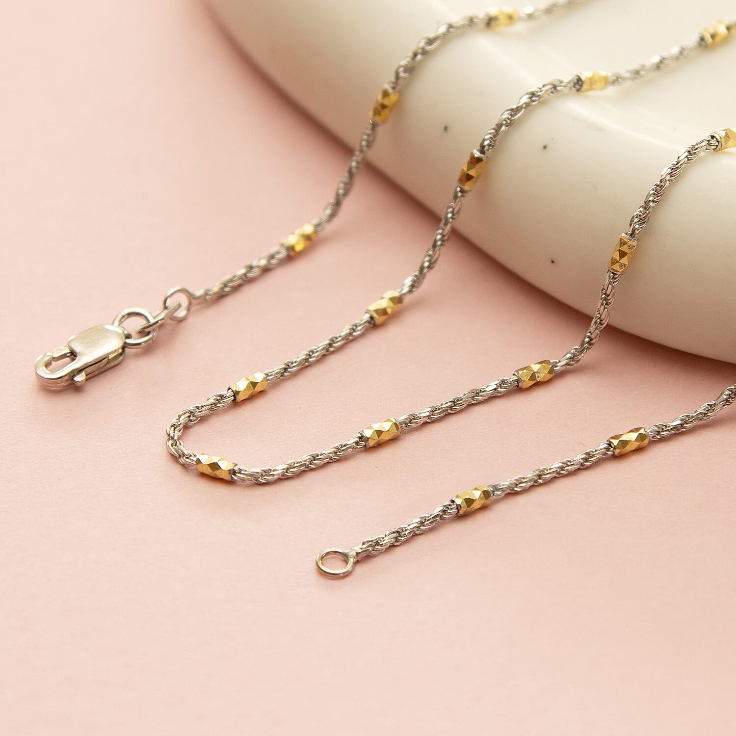 9K Two Colour Gold 1.5mm Diamond Cut Bar And Rope Chain 16 Inch ...