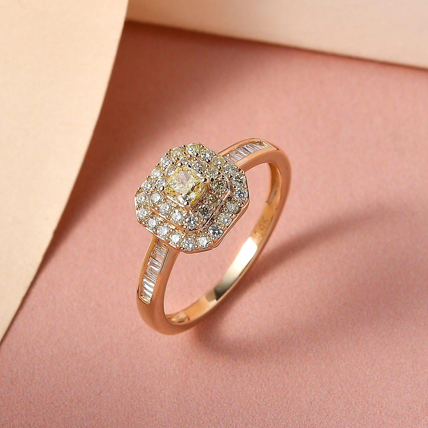 14K Yellow Gold SGL Certified Natural Yellow Diamond (SI/I1) and White ...