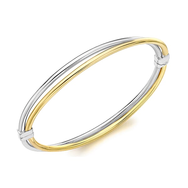 9K Two Colour Gold 5.5mm Double Crossover Bangle - 7193056 - TJC