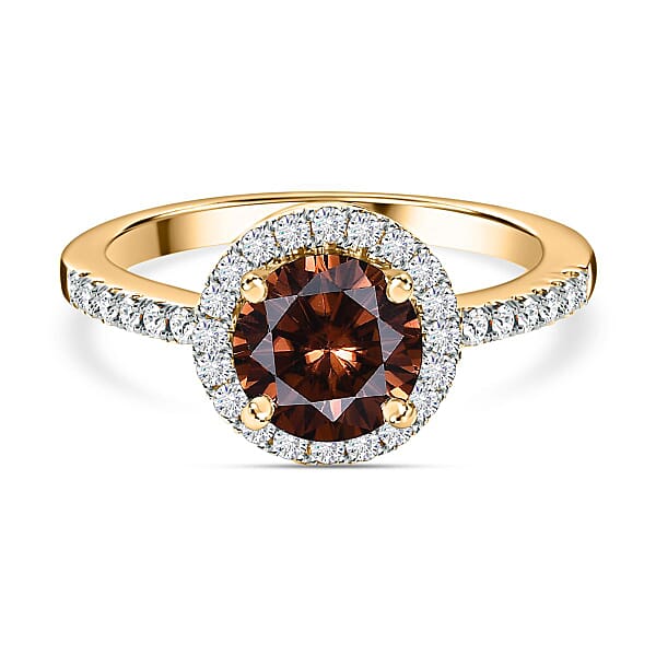 Champagne Moissanite and Moissanite Ring in 18K Vermeil Yellow Gold ...