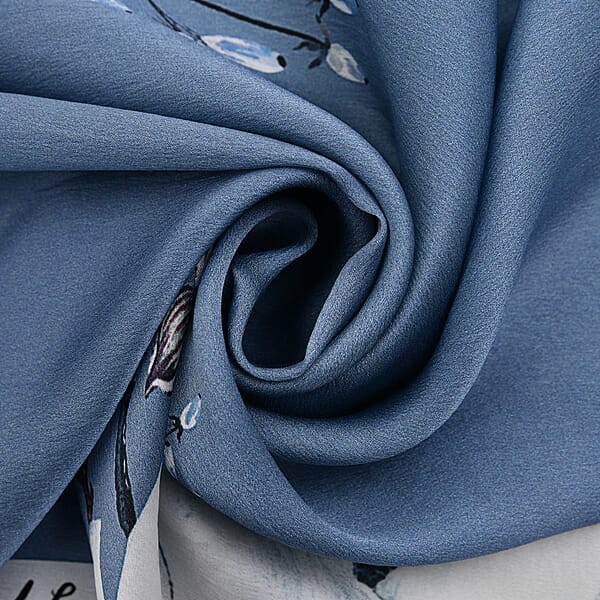 LA MAREY 100% Silk Flower Pattern Scarf - Aqua Blue - 7193540 - TJC