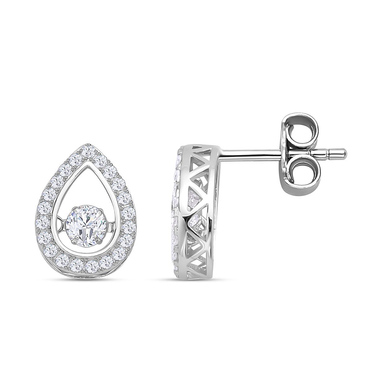 Simulated Diamond Earrings (With Push Back) in Rhodium Overlay Sterling ...