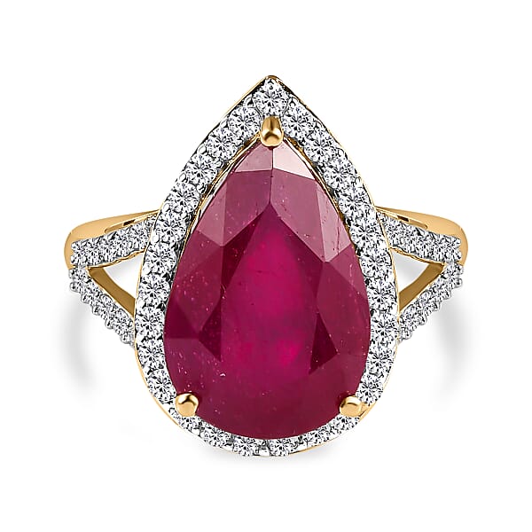 8.30 Ct AA African Ruby and Moissanite Pear Classic Halo Ring in 9K ...