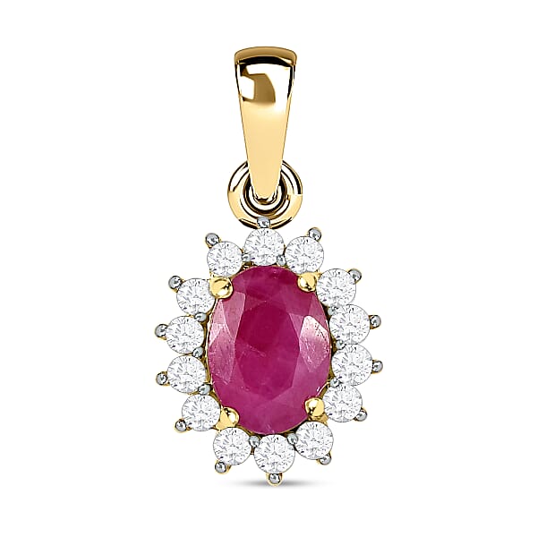 9K Yellow Gold AA Ruby and Diamond I3 GH Halo Pendant 1.12 Ct - 7197051 ...
