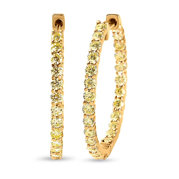 14K Yellow Gold 2 Ct Natural Yellow Diamond Hoop Earrings SGL Certified ...