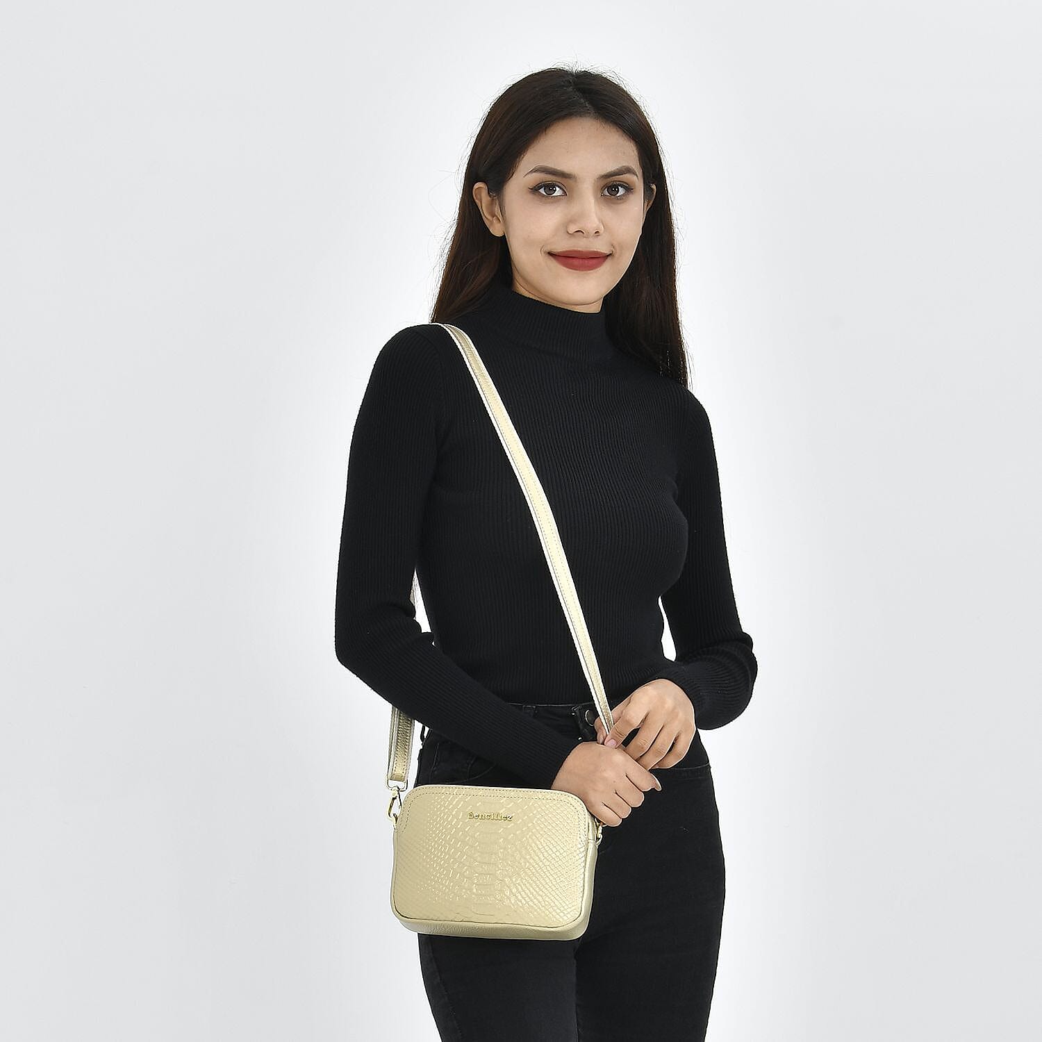 Sencillez Snakeskin Embossed Pattern Genuine Leather Crossbody Bag ...
