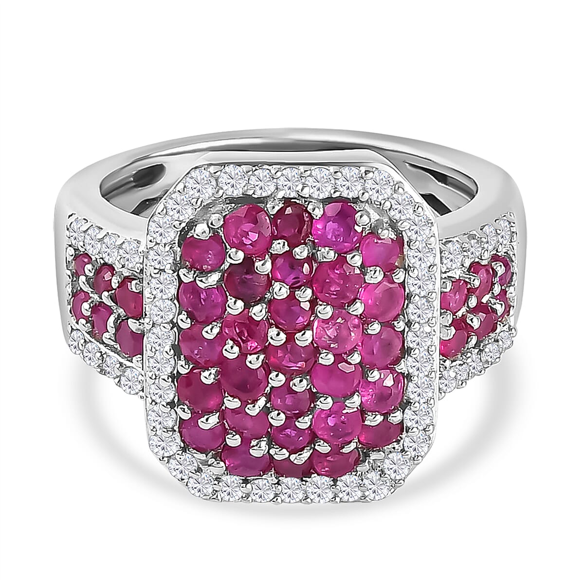 Natural Ruby and Natural Cambodian Zircon Ring in Platinum Overlay ...